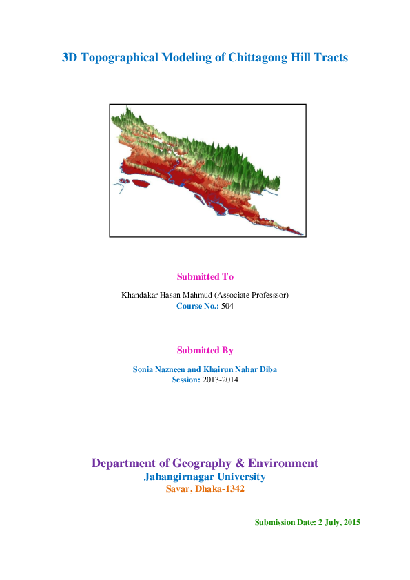 (PDF) 3D Topographical Modeling of Chittagong Hill Tracts Submitted To ...