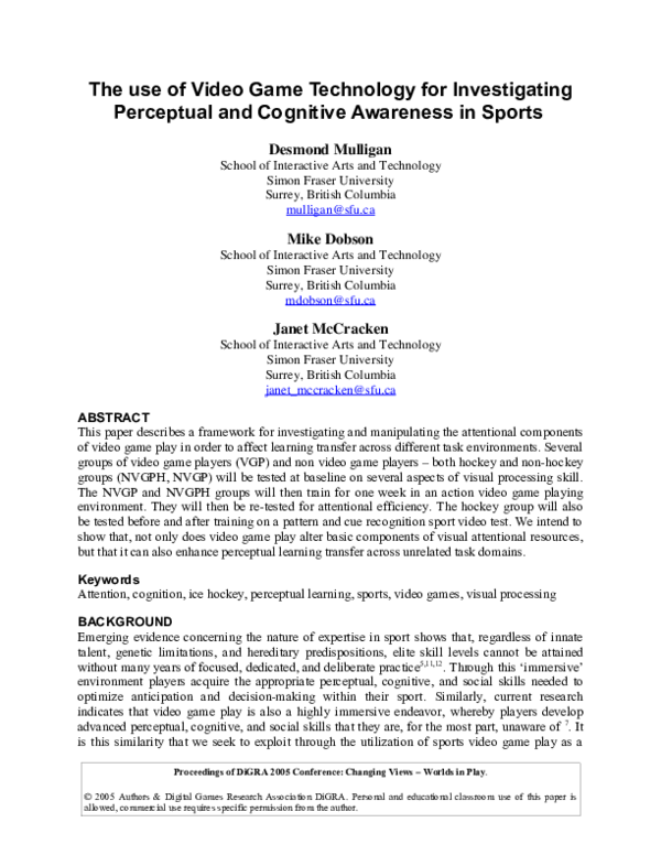 (PDF) The use of video game technology for investigating perceptual and ...