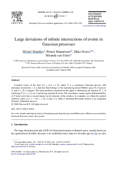 Large deviations of infinite intersections of events in Gaussian processes