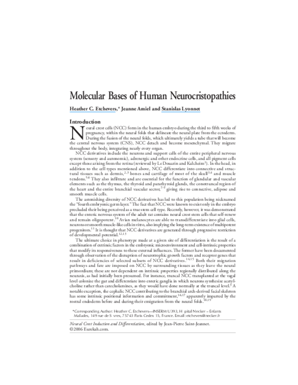 (PDF) Molecular Bases of Human Neurocristopathies