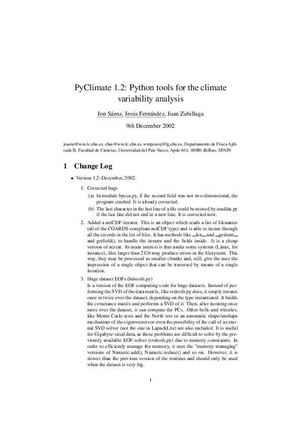 (PDF) PyClimate 1.2: Python tools for the climate variability analysis