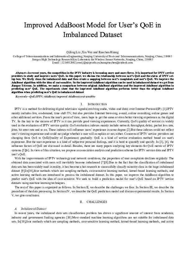 (PDF) Improved AdaBoost Model for User's QoE in Imbalanced Dataset