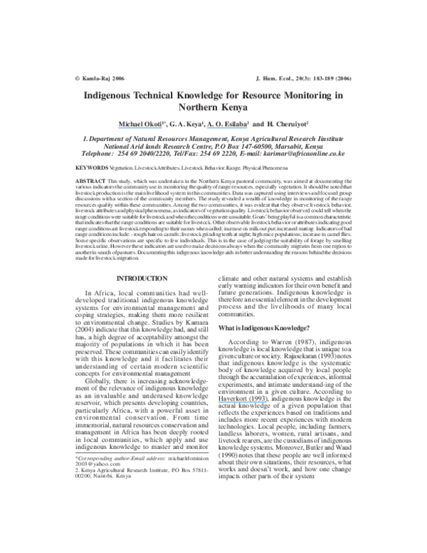 (PDF) Indigenous Technical Knowledge for Resource Monitoring in ...