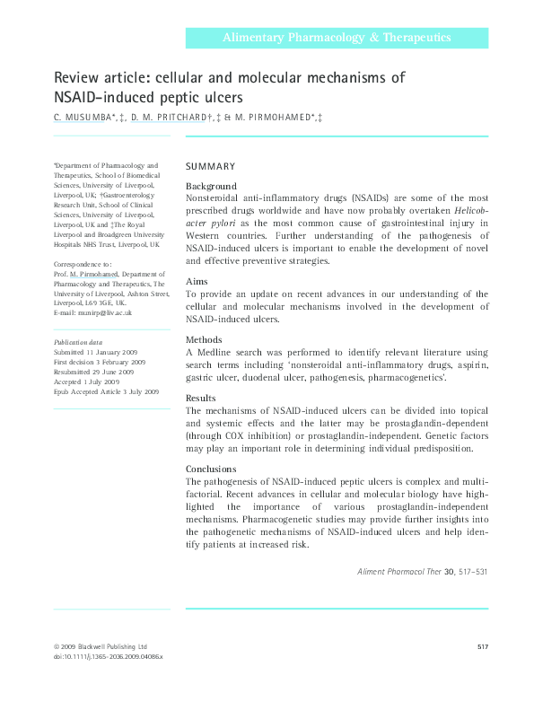 (PDF) Review article: cellular and molecular mechanisms of NSAID ...