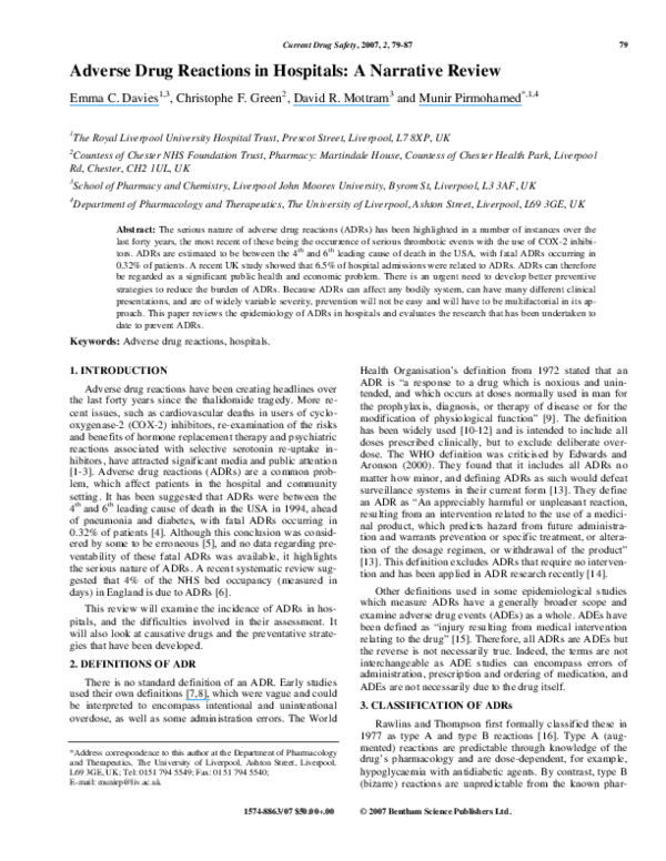(PDF) Adverse Drug Reactions in Hospitals: A Narrative Review