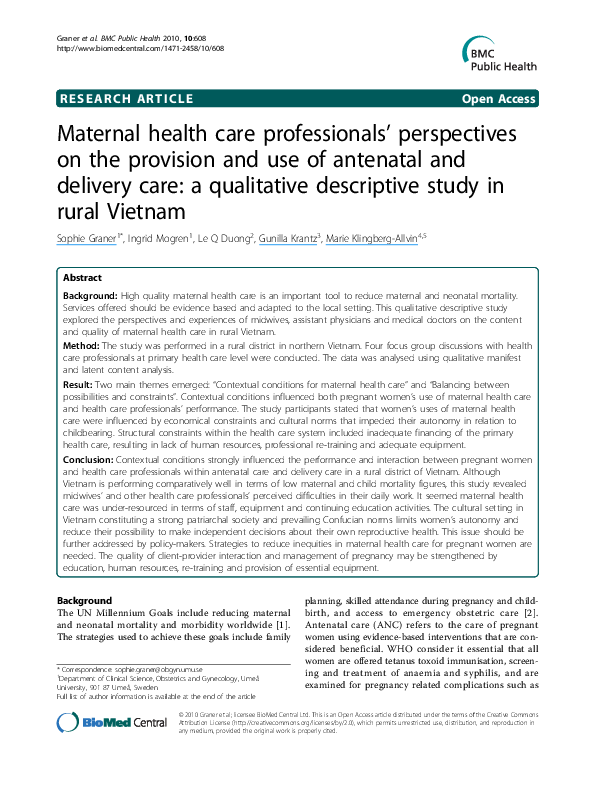 (PDF) Maternal health care professionals' perspectives on the provision ...