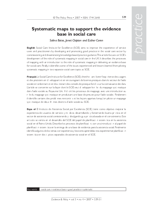 (PDF) Systematic maps to support the evidence base in social care | Esther Coren - Academia.edu