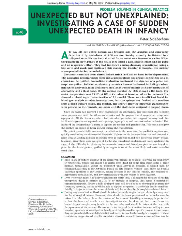 (PDF) Unexpected but not unexplained: investigating a case of sudden ...