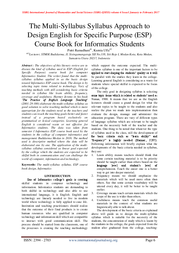 (PDF) The Multi-Syllabus Syllabus Approach to Design English for ...