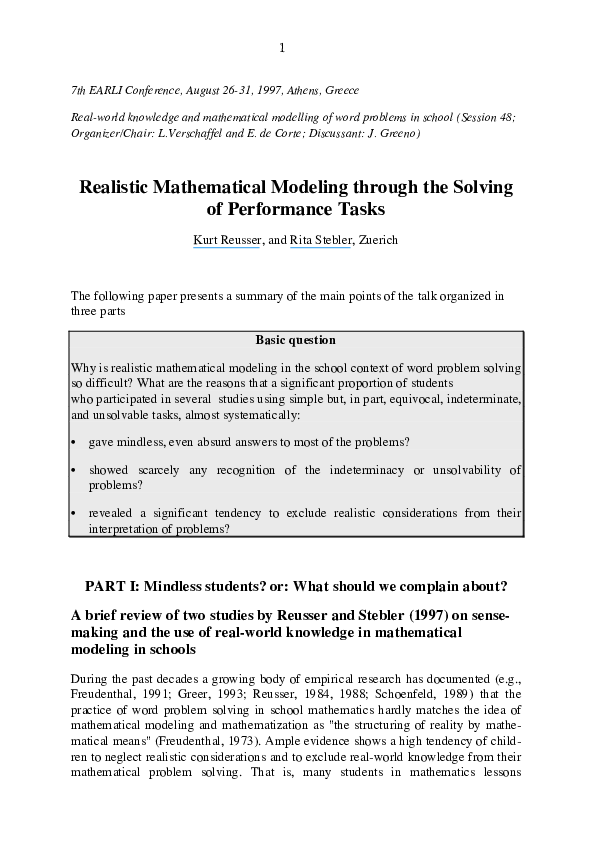 (PDF) Realistic Mathematical Modeling through the Solving of ...