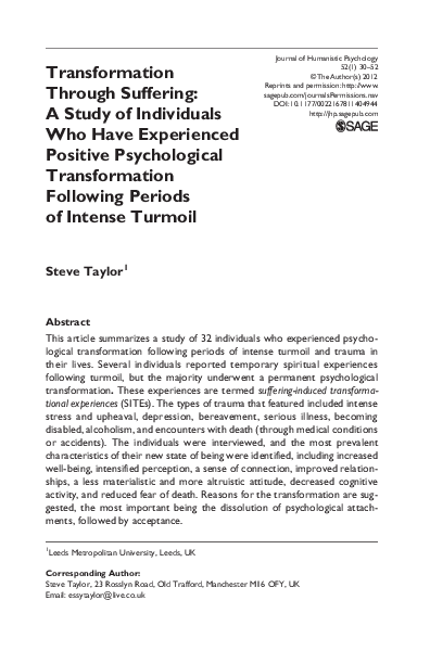 (PDF) Transformation Through Suffering: A Study of Individuals Who Have ...