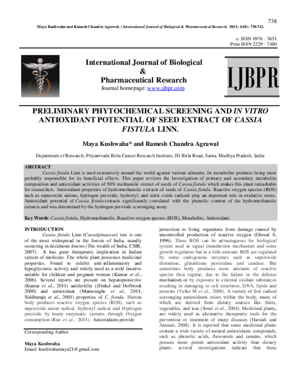 (PDF) International Journal of Biological & Pharmaceutical Research PRELIMINARY PHYTOCHEMICAL ...