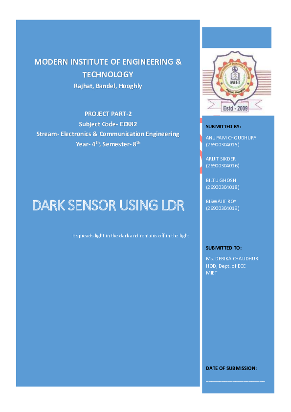 Pdf Dark Sensor Using Ldr Project Report