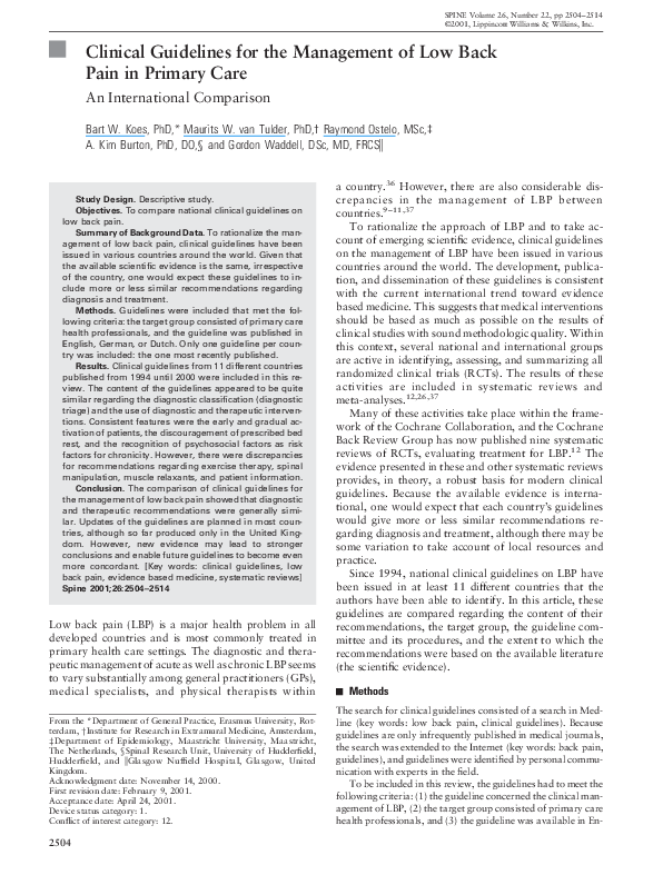 (PDF) Clinical Guidelines for the Management of Low Back Pain in ...