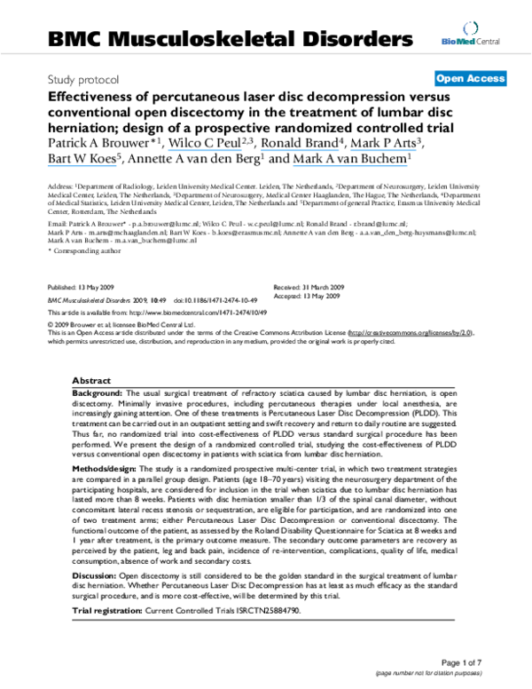 (PDF) Treatment of herniated lumbar disc by percutaneous laser disc ...
