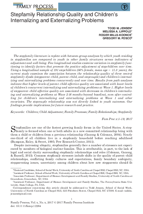 (PDF) Stepfamily Relationship Quality and Children's Internalizing and Externalizing Problems