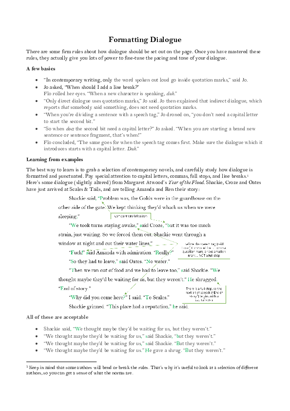 (PDF) Formatting Dialogue Handout