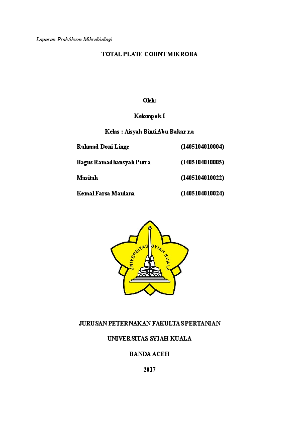 (DOC) Laporan Mikrobiologi (TOTAL PLATE COUNT MIKROBA).docx
