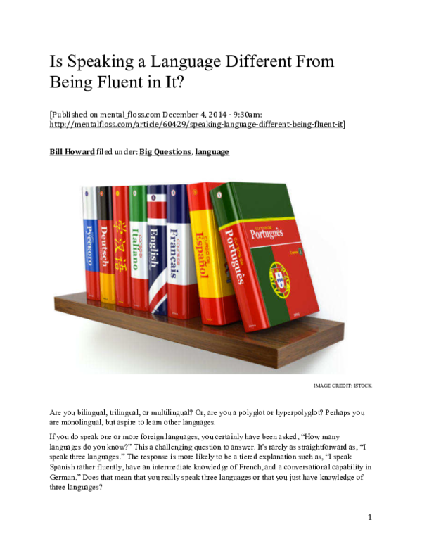 (PDF) Is Speaking a Language Different From Being Fluent in It?