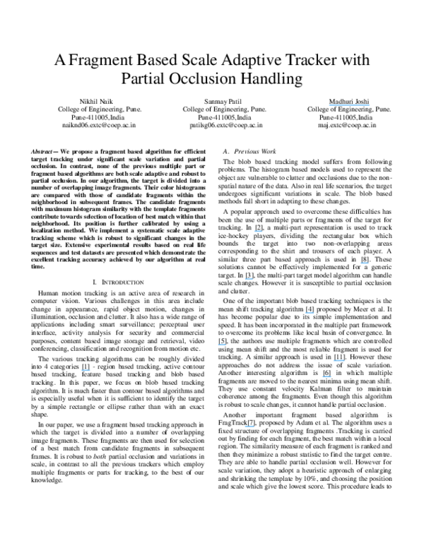 (PDF) A fragment based scale adaptive tracker with partial occlusion handling