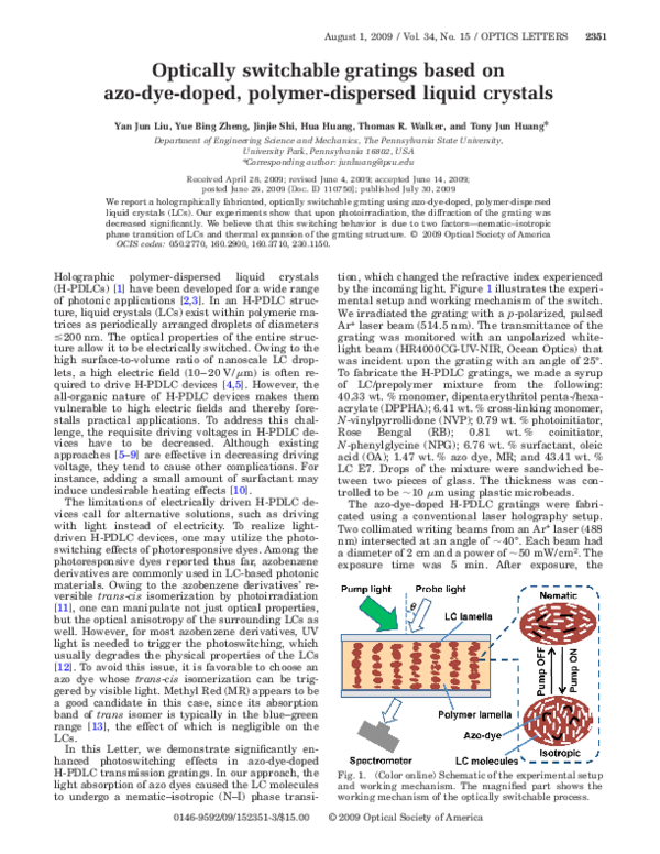 (PDF) Optically switchable gratings based on azo-dye-doped, polymer ...