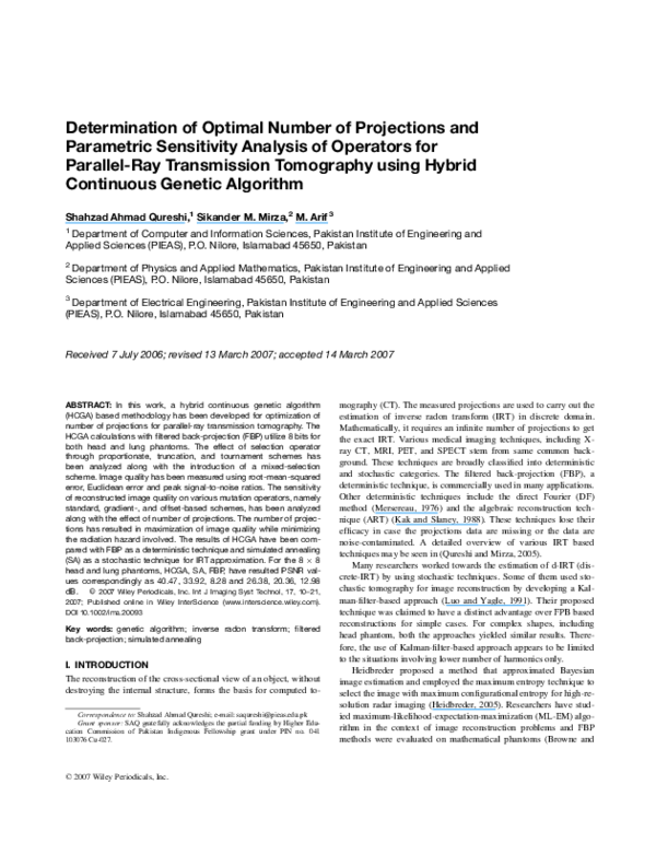 (PDF) Determination of optimal number of projections and parametric sensitivity analysis of ...