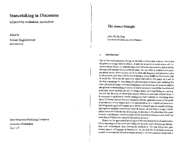 (PDF) Stancetaking in Discourse The stance triangle