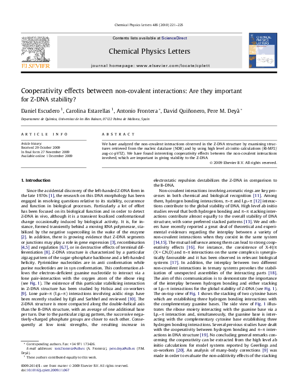 (PDF) Cooperativity effects between non-covalent interactions: Are they ...