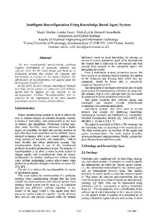 (PDF) Intelligent Reconfiguration Using Knowledge Based Agent System