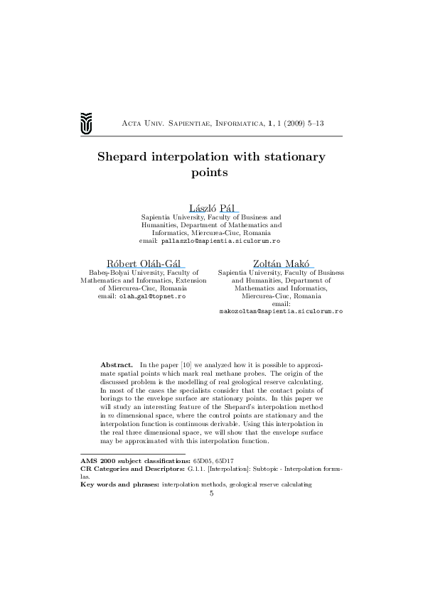 (PDF) Shepard interpolation with stationary points