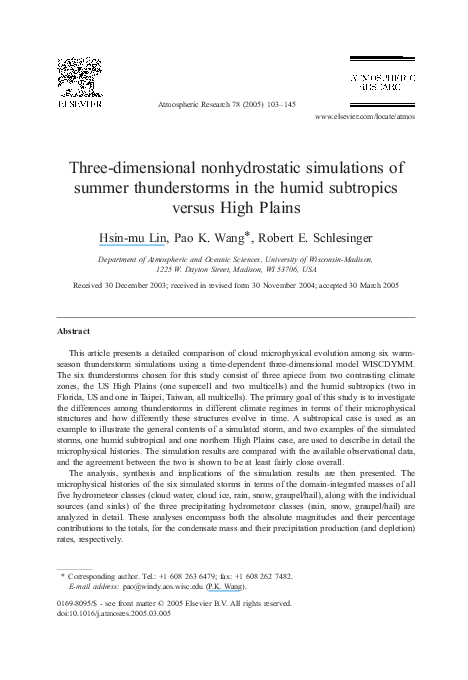 (PDF) Three-dimensional nonhydrostatic simulations of summer thunderstorms in the humid ...