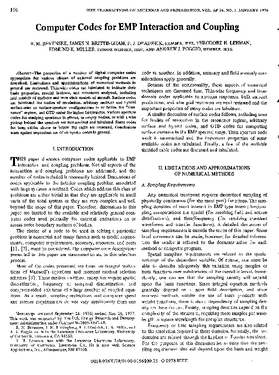 (PDF) CEM Software-Computer Codes for EMP Interaction and Coupling