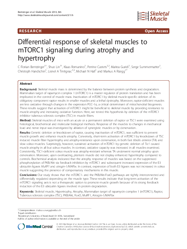 (PDF) Differential response of skeletal muscles to mTORC1 signaling ...
