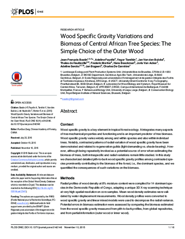 (PDF) Wood Specific Gravity Variations and Biomass of Central African ...