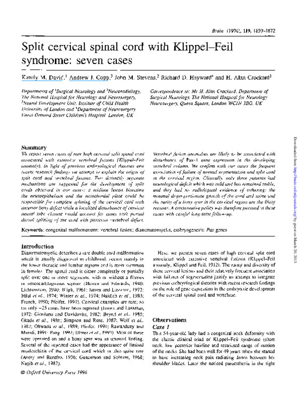 (PDF) Split cervical spinal cord with Klippel—Feil syndrome: seven cases