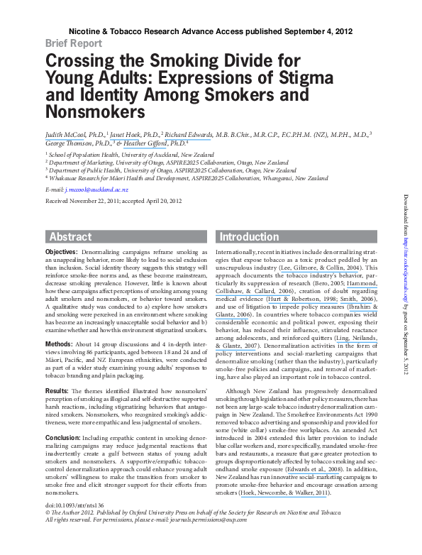 (PDF) Crossing the Smoking Divide for Young Adults: Expressions of ...