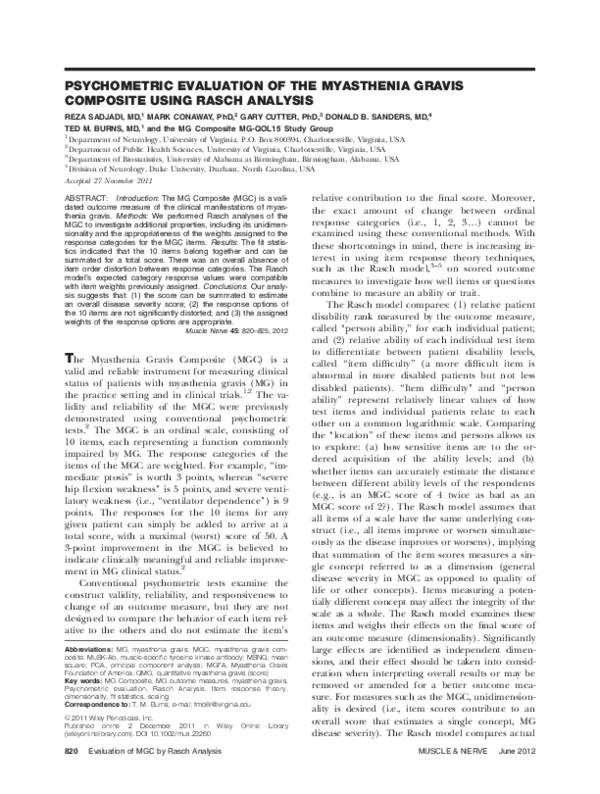 (PDF) Rasch Analysis of Myasthenia Gravis Composite