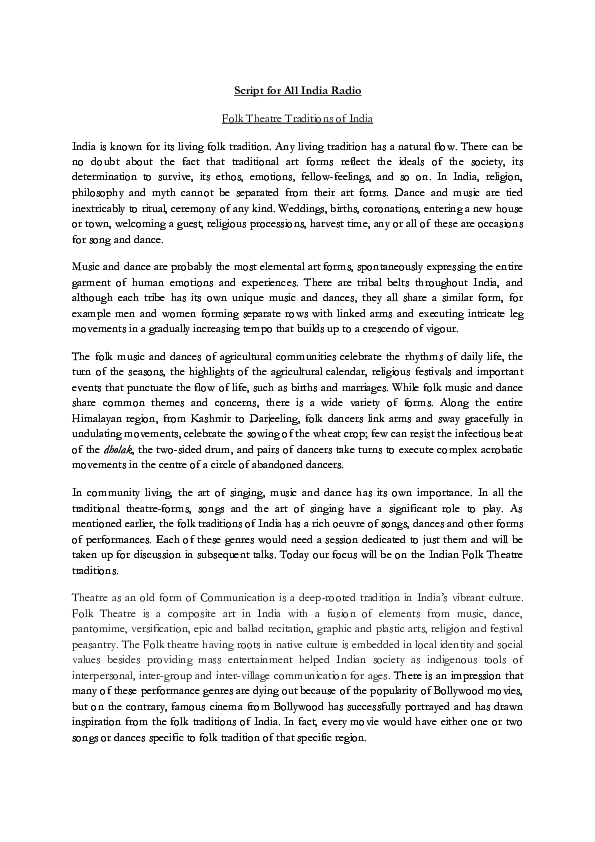 (PDF) AIR Script Folk Theatre Traditions of India