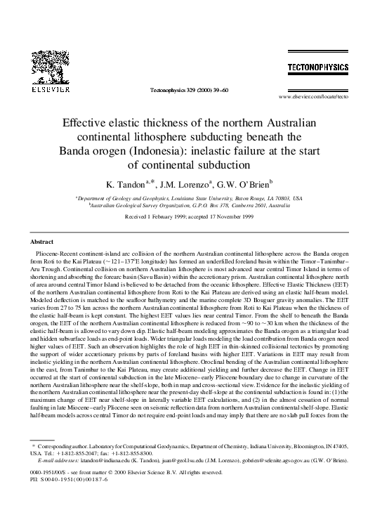 (PDF) Effective elastic thickness of the northern Australian continental lithosphere subducting ...
