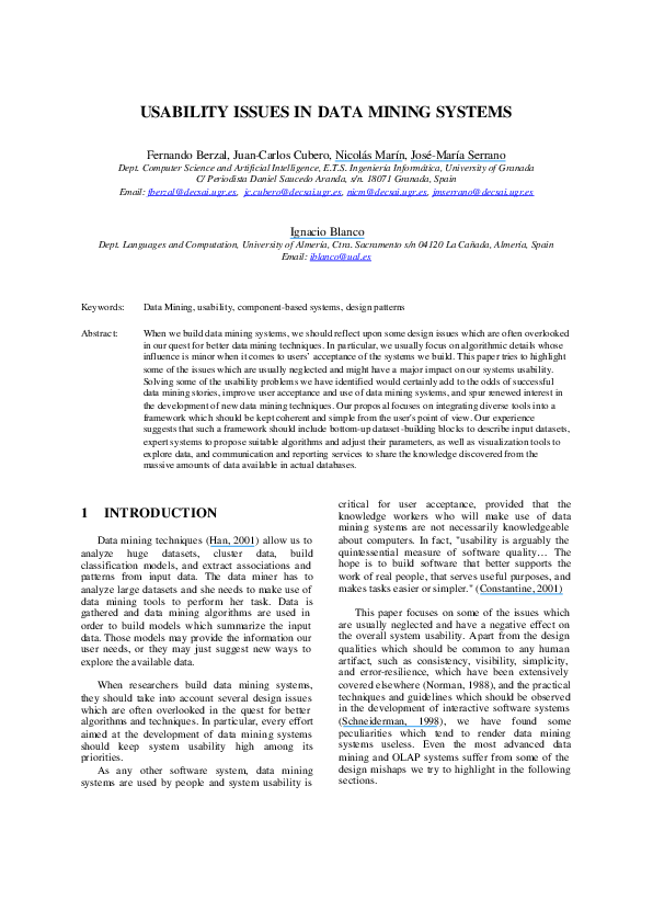 (PDF) Usability issues in data mining systems