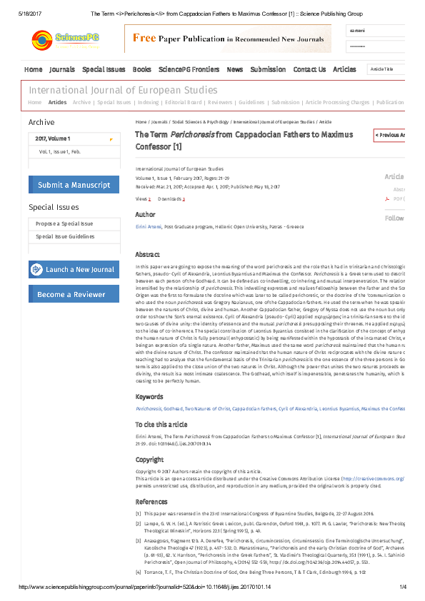 (PDF) The Term _i_Perichoresis__i_ from Cappadocian Fathers to Maximus ...
