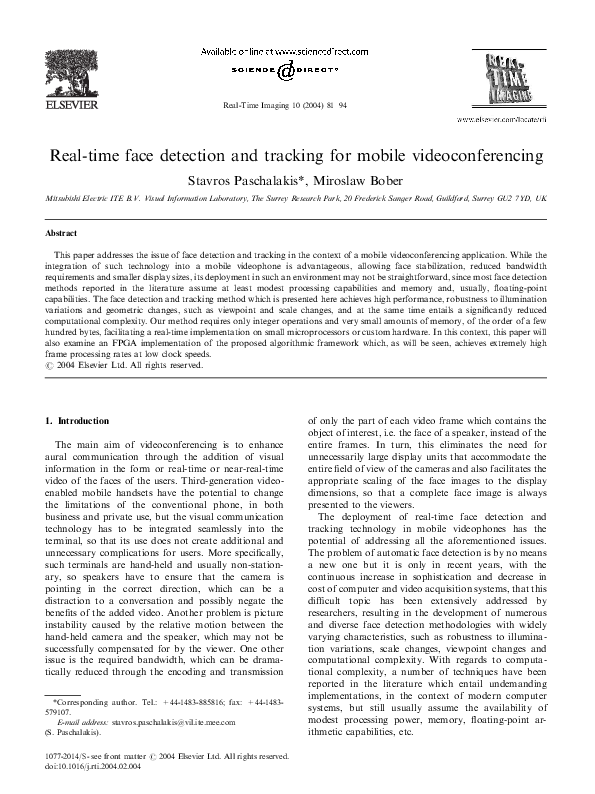 (PDF) Real-time face detection and tracking for mobile videoconferencing