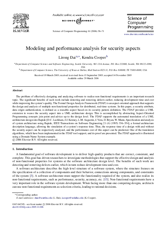 Pdf Modeling And Performance Analysis For Security Aspects