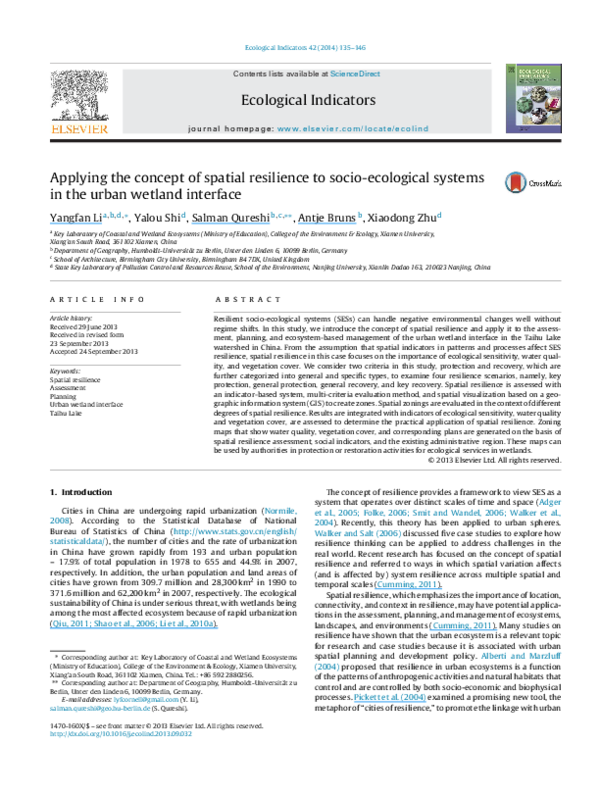 (PDF) Applying the concept of spatial resilience to socio-ecological ...