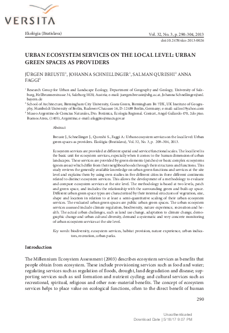 (PDF) Urban Ecosystem services on the local level: Urban green spaces ...