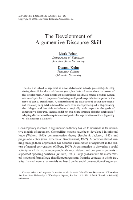 (PDF) The Development of Argumentive Discourse Skill