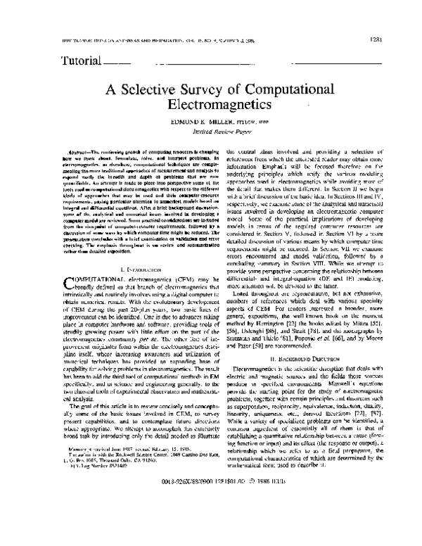 (PDF) CEM-A Selective Survey of Computational Electromagnetics