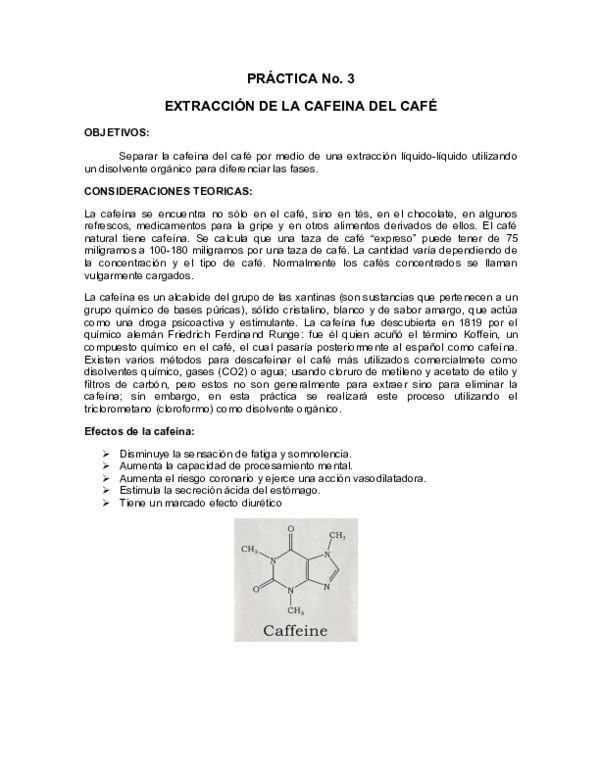 Pdf PrÁctica No 3 ExtracciÓn De La Cafeina Del CafÉ