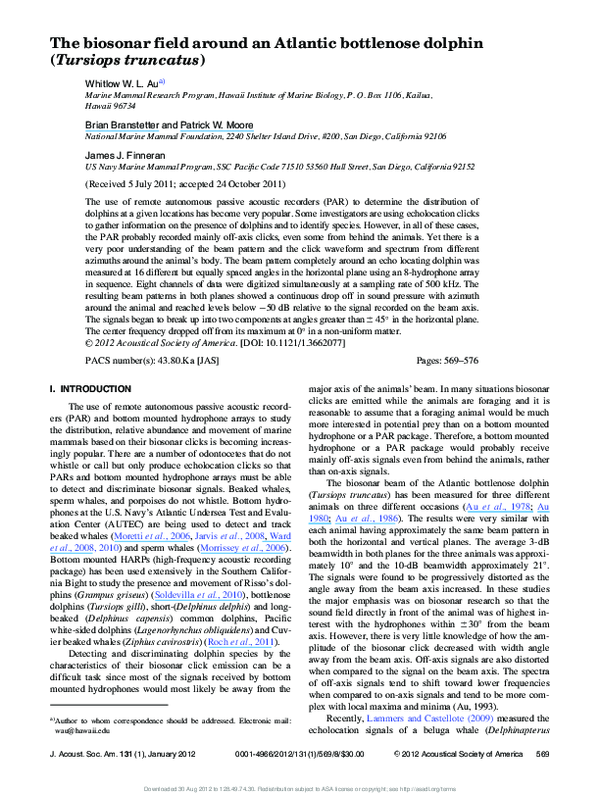 (PDF) The biosonar field around an Atlantic bottlenose dolphin ...