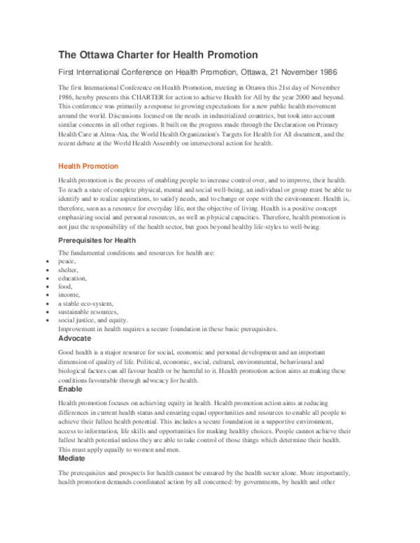 (PDF) The Ottawa Charter for Health Promotion
